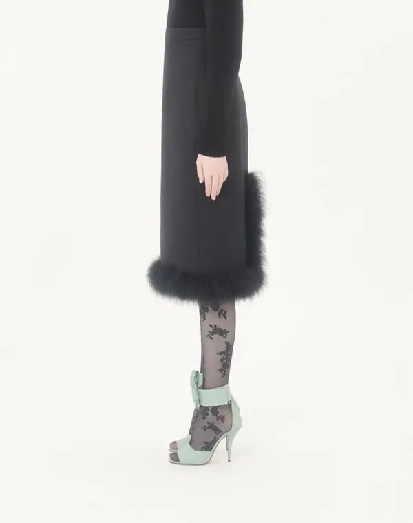 Valentino Garavani Crepe Couture Midi Skirt With Feather Hem - Black