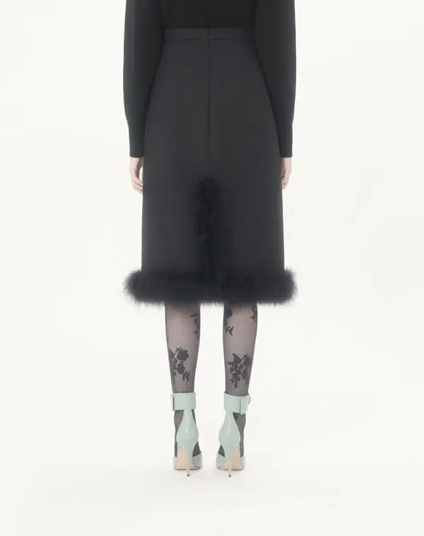 Valentino Garavani Crepe Couture Midi Skirt With Feather Hem - Black