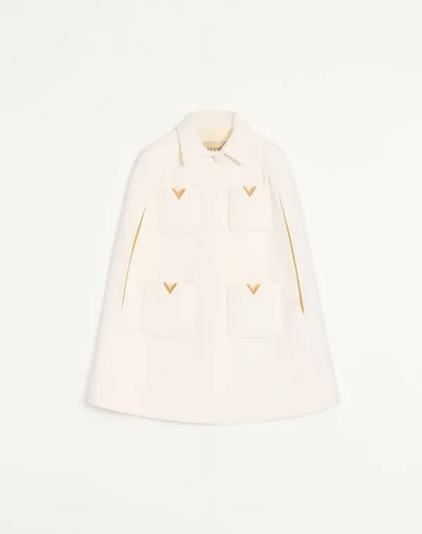 Valentino Garavani Drill Double Cape With V Gold Detail - Ivory