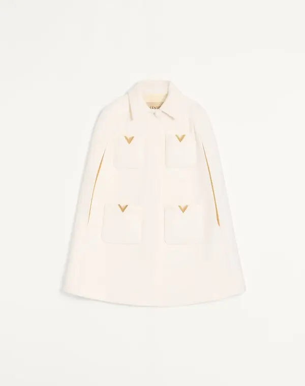 Valentino Garavani Drill Double Cape With V Gold Detail - Ivory