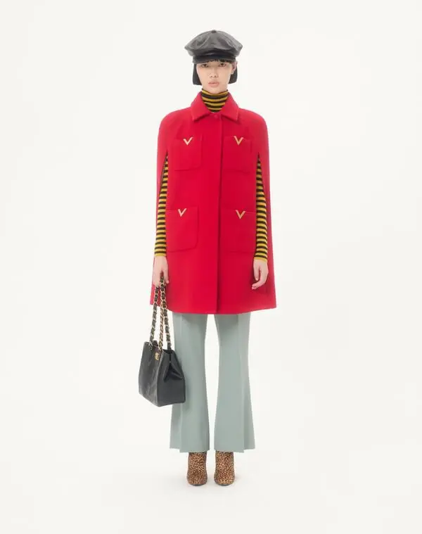 Valentino Garavani Drill Double Cape With V Gold Detail - Red
