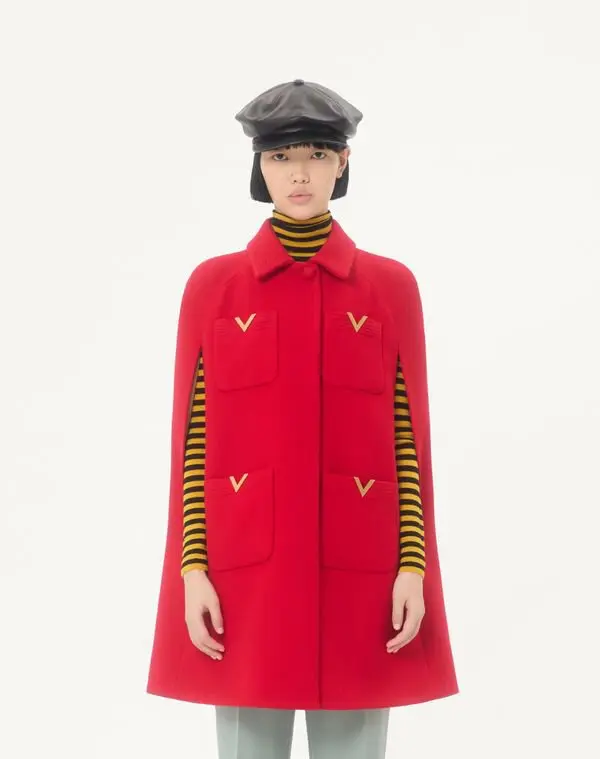 Valentino Garavani Drill Double Cape With V Gold Detail - Red