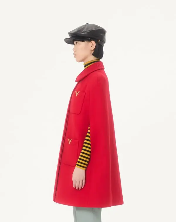 Valentino Garavani Drill Double Cape With V Gold Detail - Red