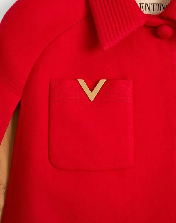Valentino Garavani Drill Double Cape With V Gold Detail - Red