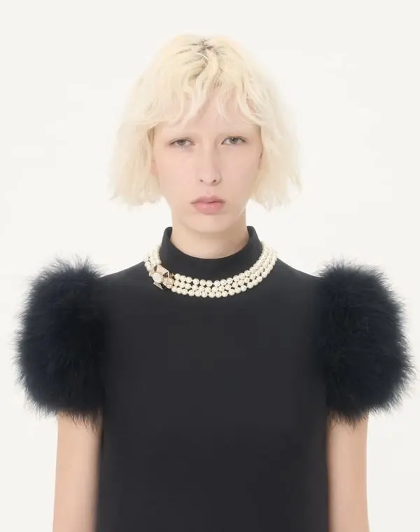 Valentino Garavani Crepe Couture Short Dress With Feather Embellishments - Black