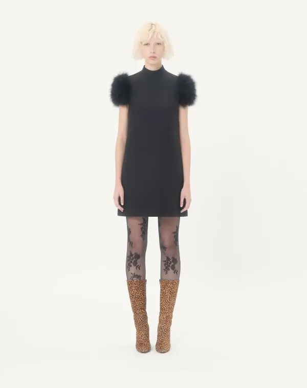 Valentino Garavani Crepe Couture Short Dress With Feather Embellishments - Black