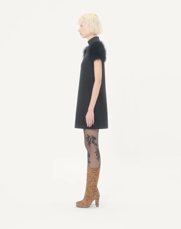 Valentino Garavani Crepe Couture Short Dress With Feather Embellishments - Black