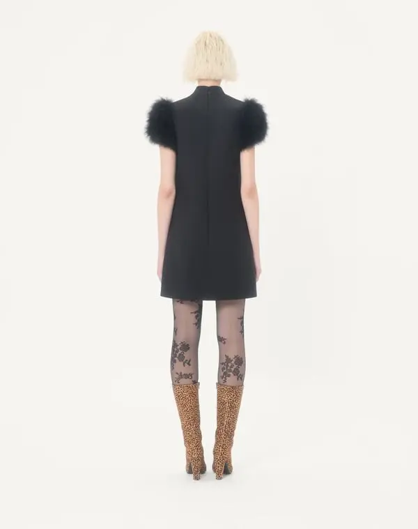Valentino Garavani Crepe Couture Short Dress With Feather Embellishments - Black