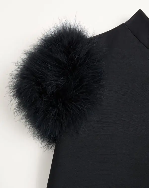 Valentino Garavani Crepe Couture Short Dress With Feather Embellishments - Black