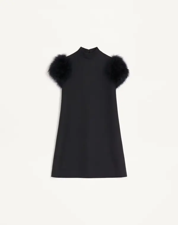 Valentino Garavani Crepe Couture Short Dress With Feather Embellishments - Black