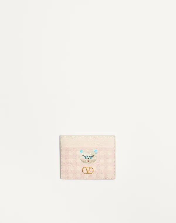 Valentino Garavani Vlogo Signature Le Chat De La Maison Cardholder In Grainy Calfskin - Pink/ivory