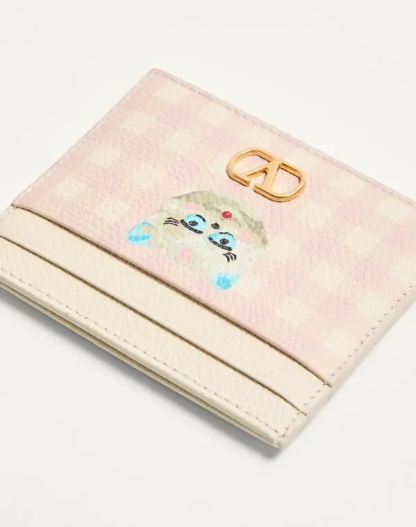 Valentino Garavani Vlogo Signature Le Chat De La Maison Cardholder In Grainy Calfskin - Pink/ivory