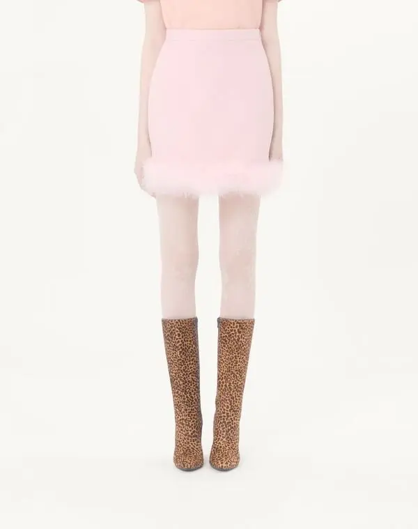 Valentino Garavani Crepe Couture Feather Trimmed Skirt - Rose