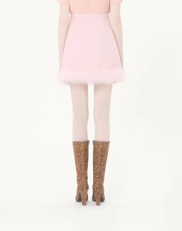 Valentino Garavani Crepe Couture Feather Trimmed Skirt - Rose