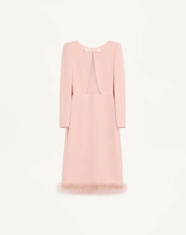 Valentino Garavani Cady Couture Midi Dress With Feather Trim And Bow Detail - Rose