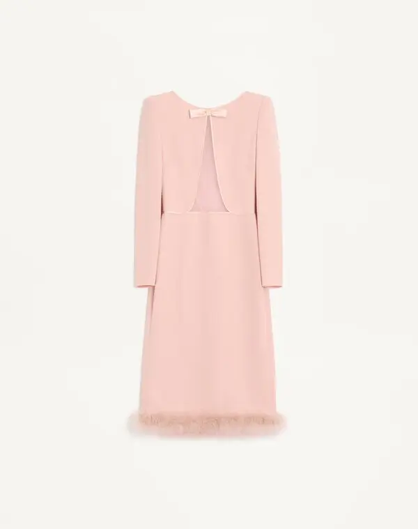 Valentino Garavani Cady Couture Midi Dress With Feather Trim And Bow Detail - Rose
