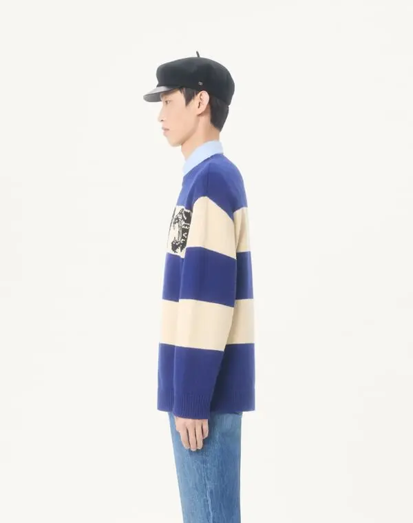 Valentino Garavani Wool Jumper With Jacquard Panther Pattern - Indigo/butter