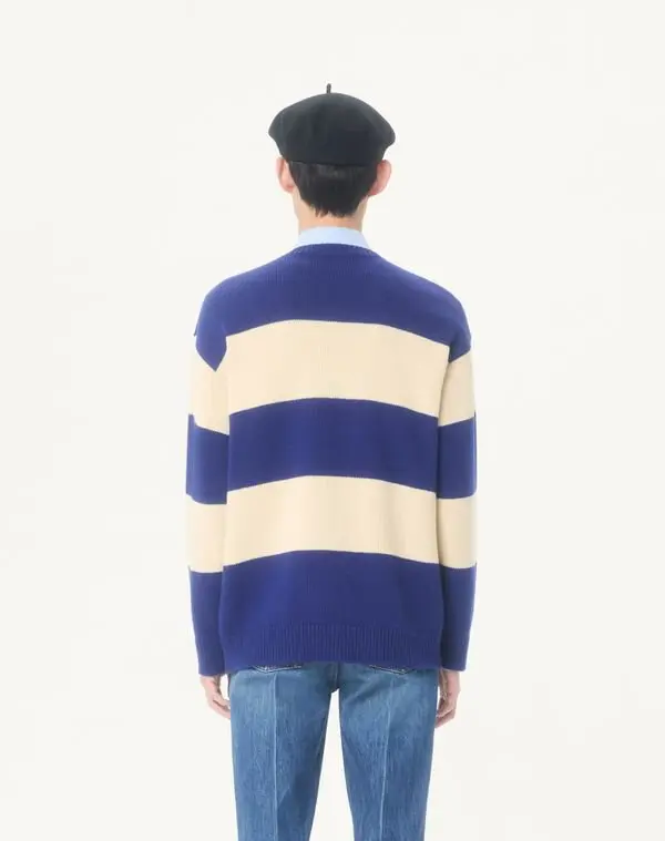 Valentino Garavani Wool Jumper With Jacquard Panther Pattern - Indigo/butter