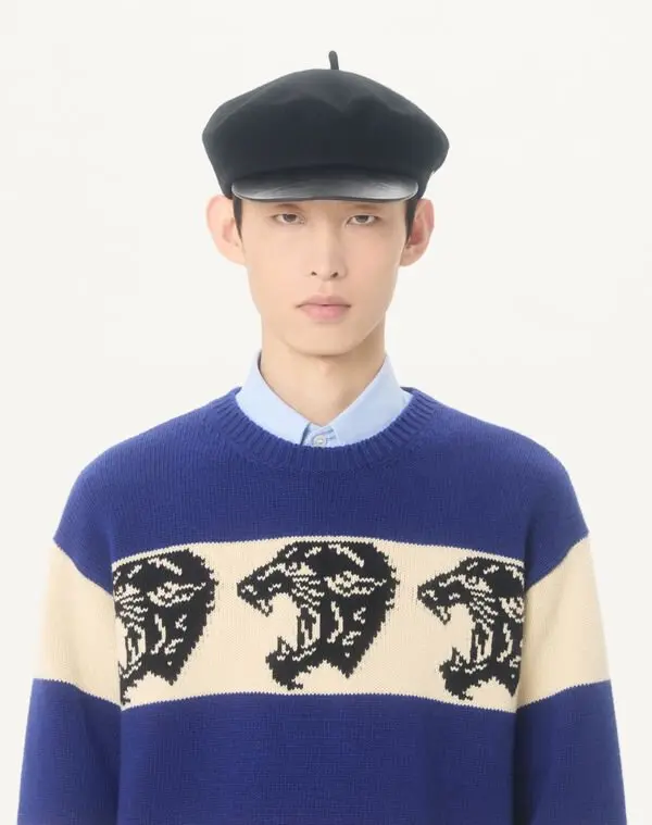 Valentino Garavani Wool Jumper With Jacquard Panther Pattern - Indigo/butter