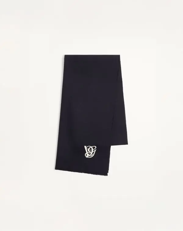 Valentino Garavani Vg Wool Scarf With Embroidery - Navy