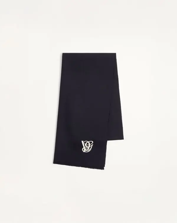 Valentino Garavani Vg Wool Scarf With Embroidery - Navy