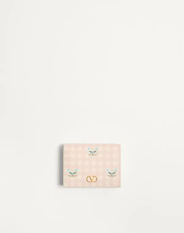 Valentino Garavani Vlogo Signature Wallet In Le Chat De La Maison Grainy Calfskin - Pink/ivory