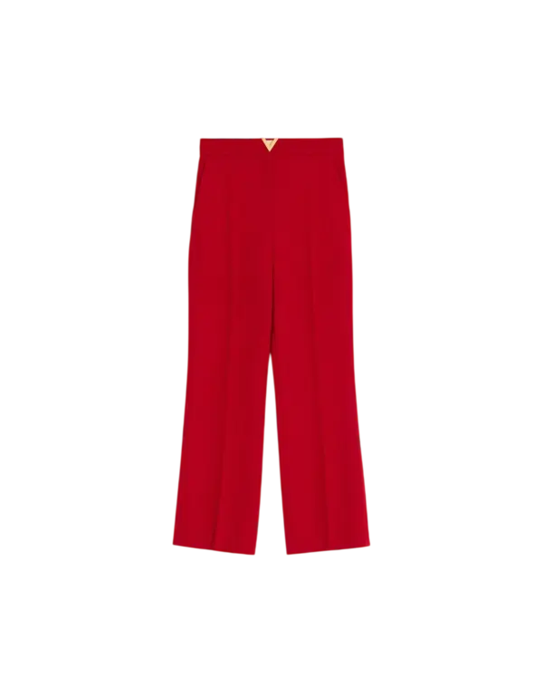 Valentino Garavani Wool Crepe Trousers With V Gold Detail - Red