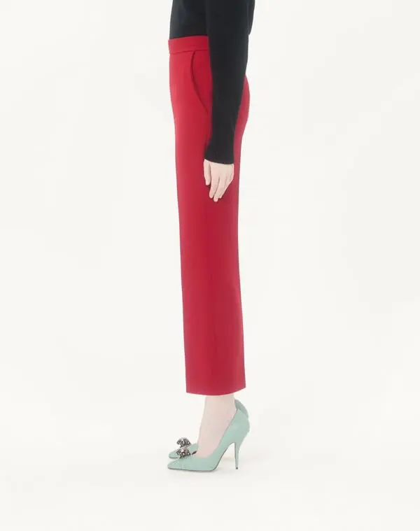 Valentino Garavani Wool Crepe Trousers With V Gold Detail