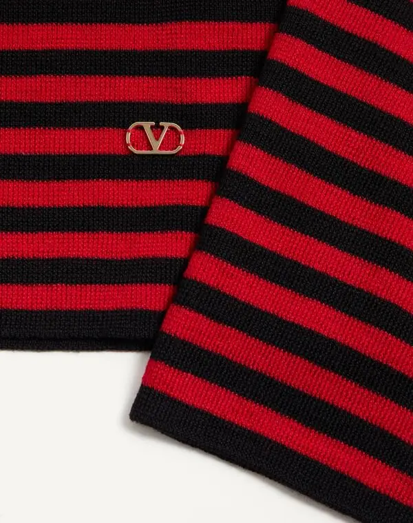 Valentino Garavani Striped High Neck Wool Jumper With Vlogo - Red/black