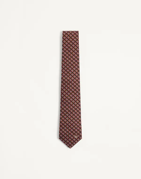 Valentino Garavani Cotton Jacquard Tie With Vlogo - Black/orange