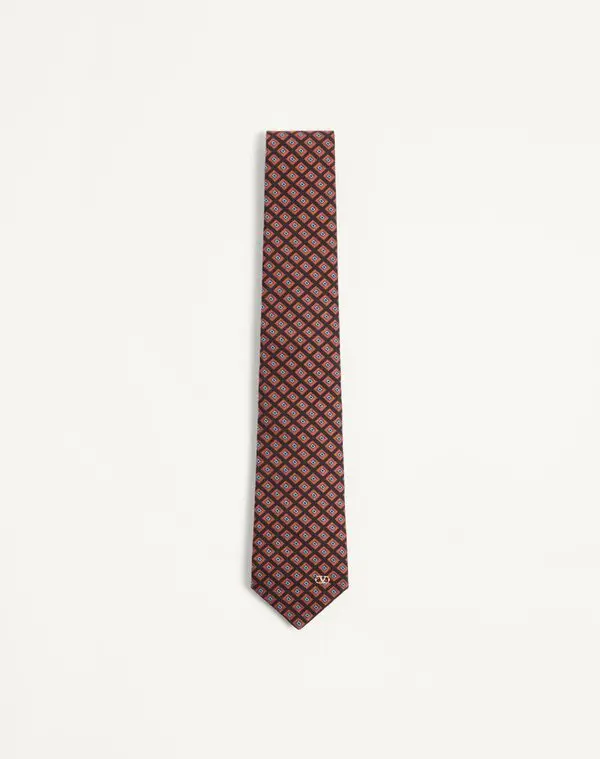 Valentino Garavani Cotton Jacquard Tie With Vlogo - Black/orange
