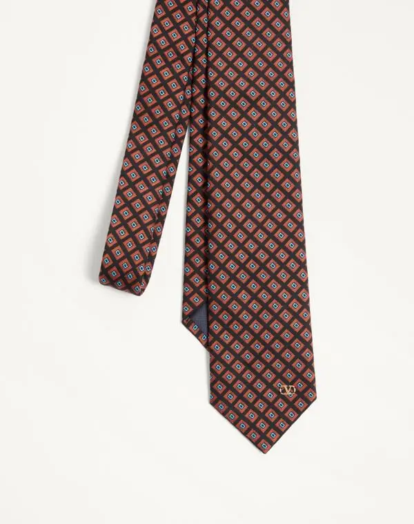 Valentino Garavani Cotton Jacquard Tie With Vlogo - Black/orange