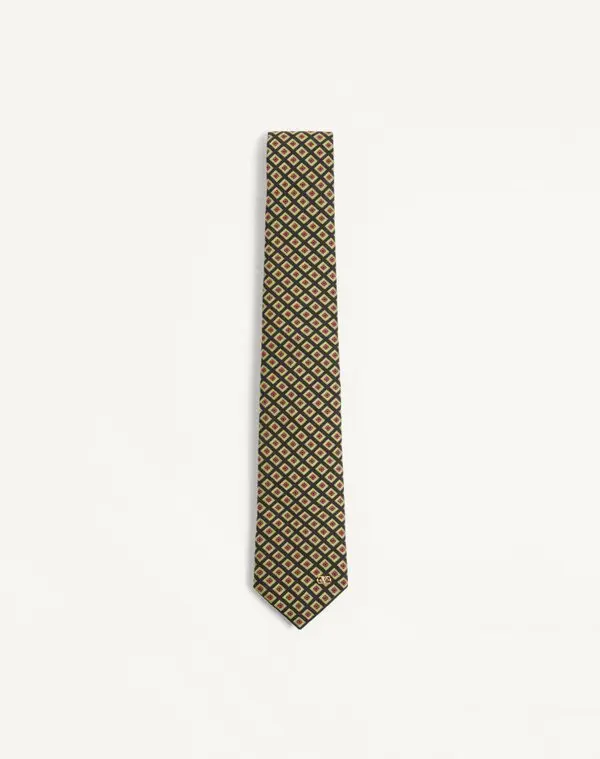 Valentino Garavani Valentie Cotton Jacquard Tie With Chamber Pattern And Vlogo Signature Detail - Multicolour