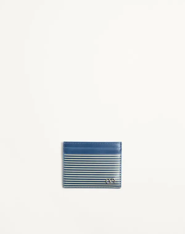 Valentino Garavani Vlogo Signature Wallet In Grainy Calfskin With Le Chat De La Maison Print - Azure