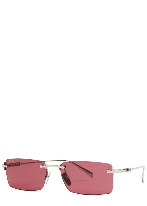 Gucci Rimless Rectangle-frame Sunglasses - Red
