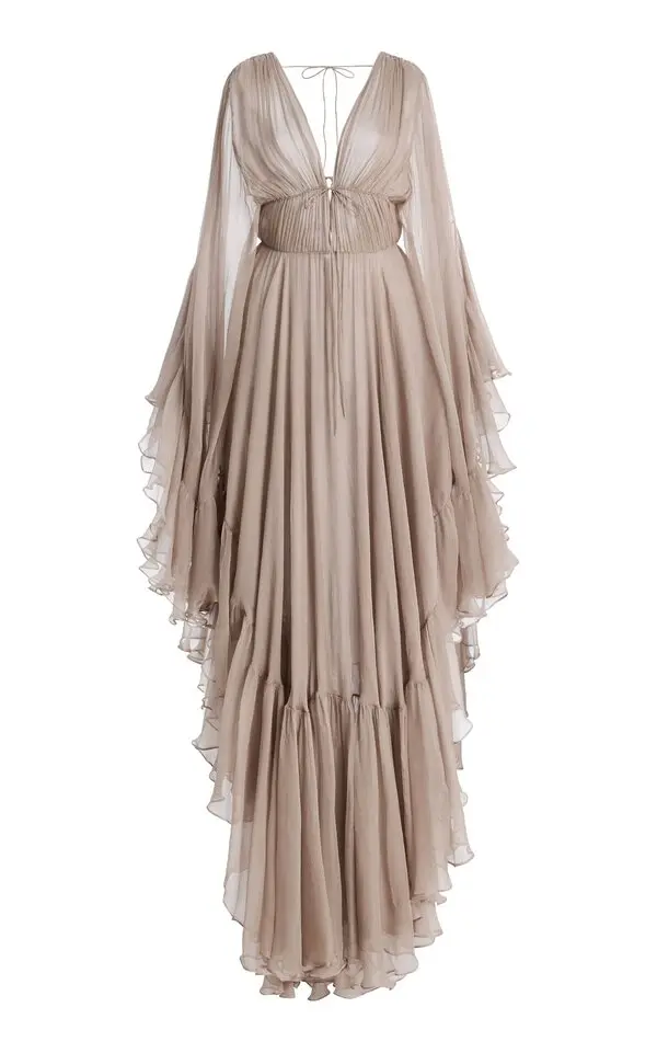 HARITHAND Nerina Ruffled Silk Georgette Maxi Dress - Grey