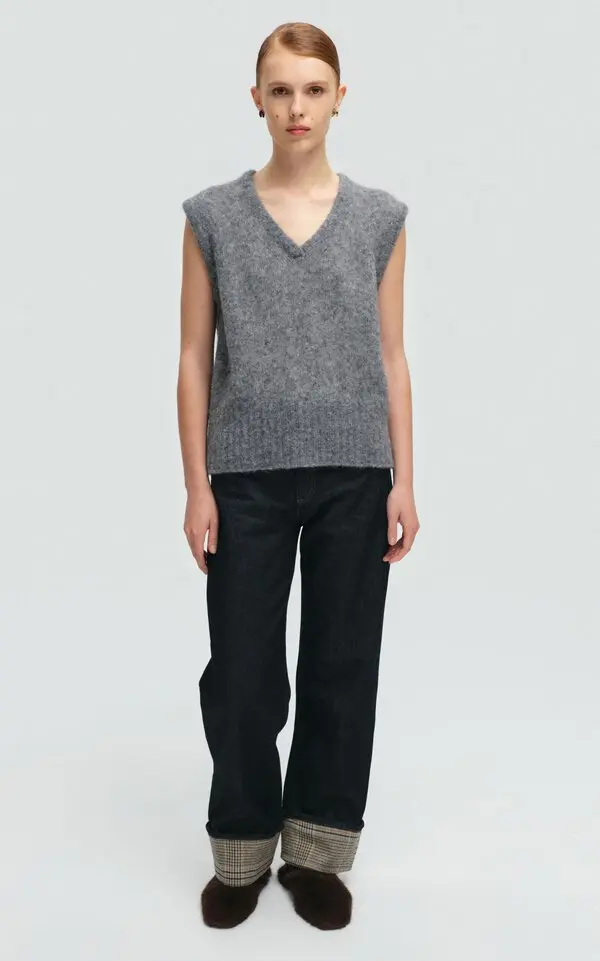 GUNIA PROJECT Lace-trimmed Wool-blend Vest - Grey