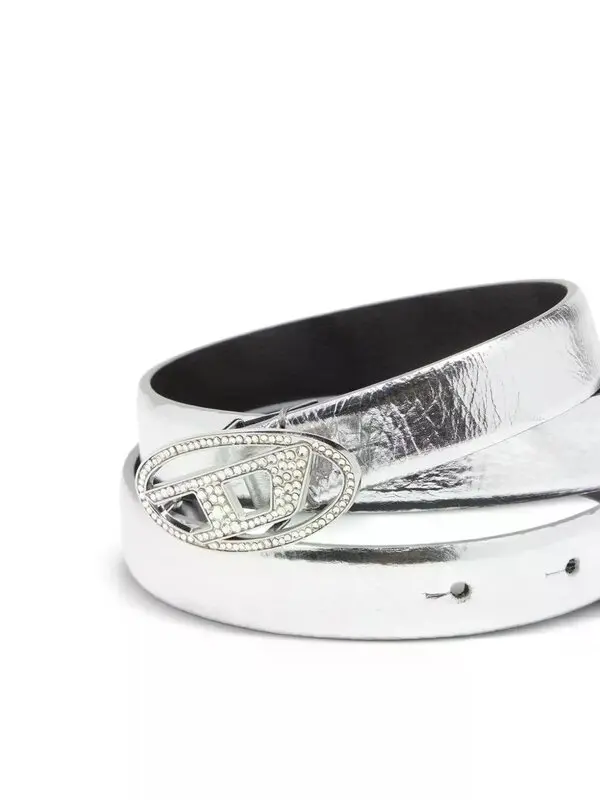 DIESEL® B-1dr Strass 20 Leather Belt - Silver