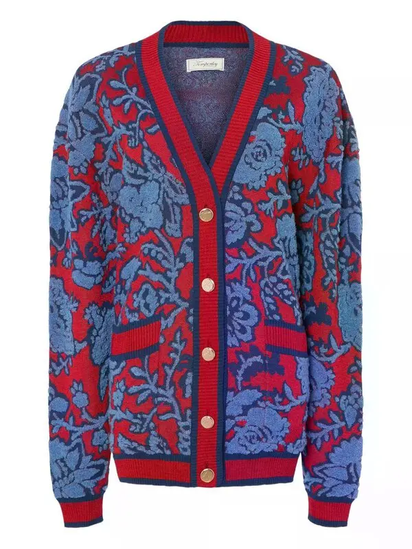 TEMPERLEY LONDON Francis Floral-pattern Knit Cardigan - Blue