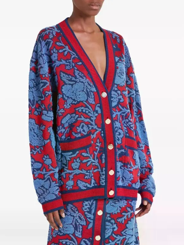 TEMPERLEY LONDON Francis Floral-pattern Knit Cardigan - Blue