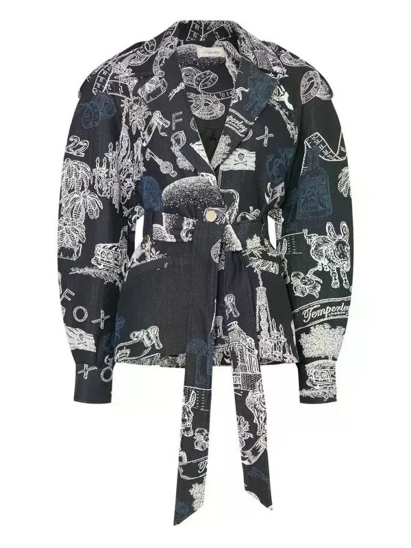TEMPERLEY LONDON Belted Graphic Print Jacket - Blue
