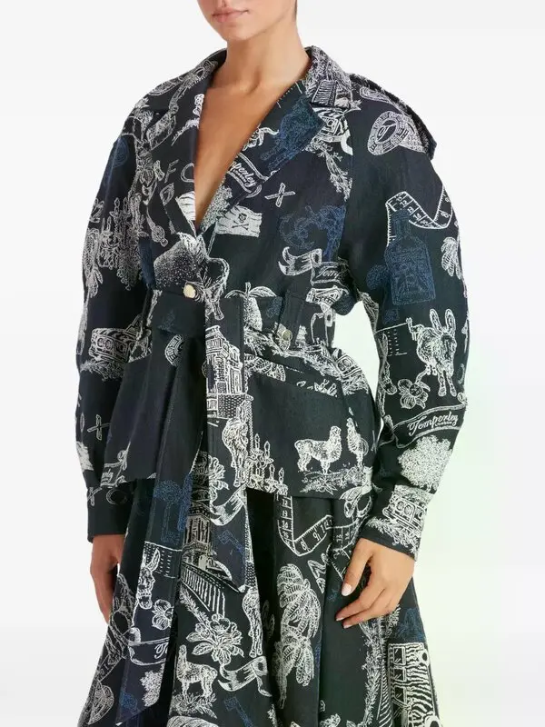TEMPERLEY LONDON Belted Graphic Print Jacket - Blue