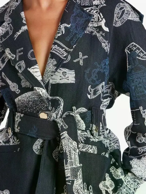 TEMPERLEY LONDON Belted Graphic Print Jacket - Blue