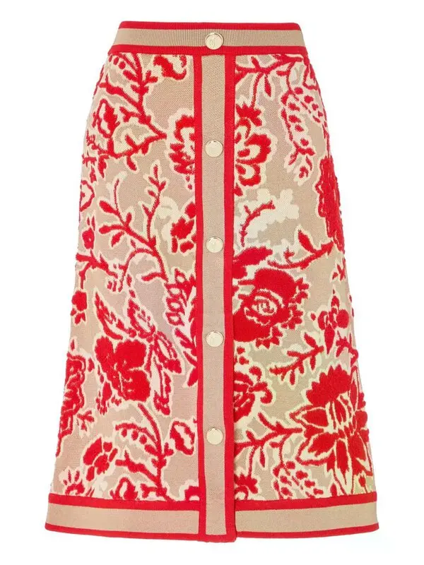 TEMPERLEY LONDON Francis Floral Knit Midi Skirt - Neutrals