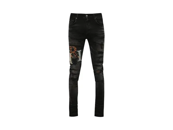 Amiri Leather Staggered Logo Jeans