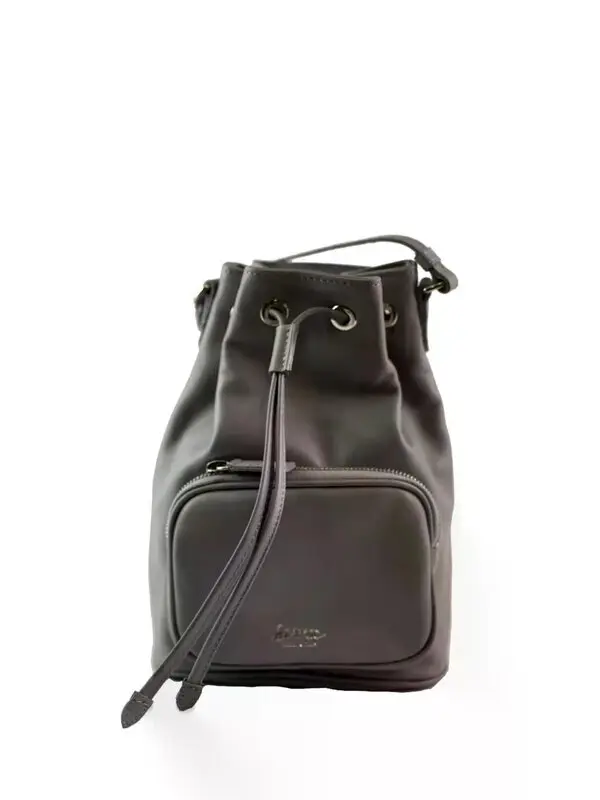 LA ROSE Drawstring Zip Leather Bucket Bag - Grey