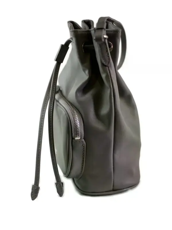 LA ROSE Drawstring Zip Leather Bucket Bag - Grey