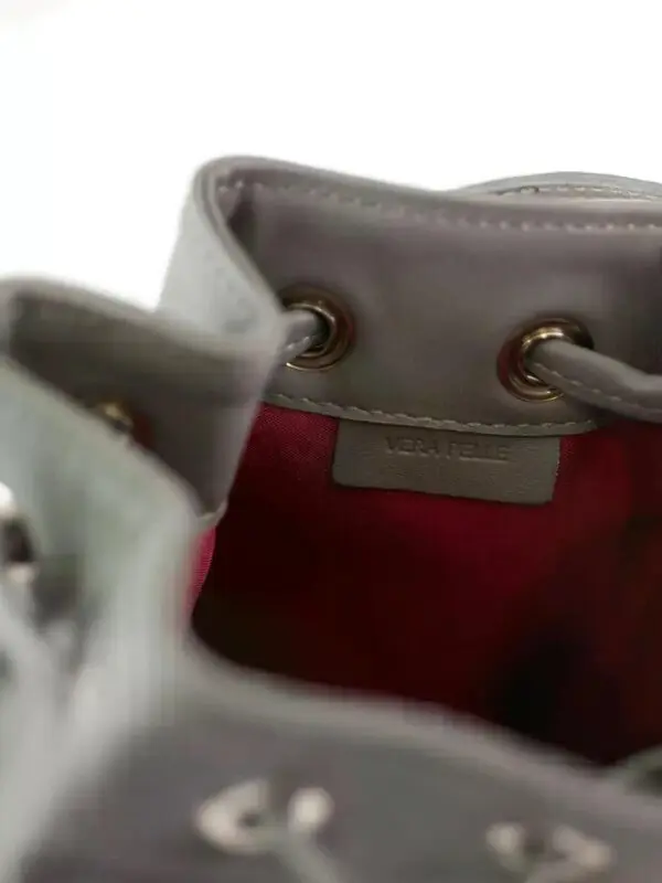 LA ROSE Drawstring Zip Leather Bucket Bag - Grey