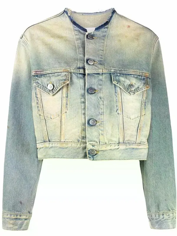 MAISON MARGIELA Distressed-effect Collarless Denim Jacket - Blue
