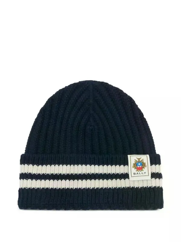 Bally Logo-patch Striped Beanie - Blue